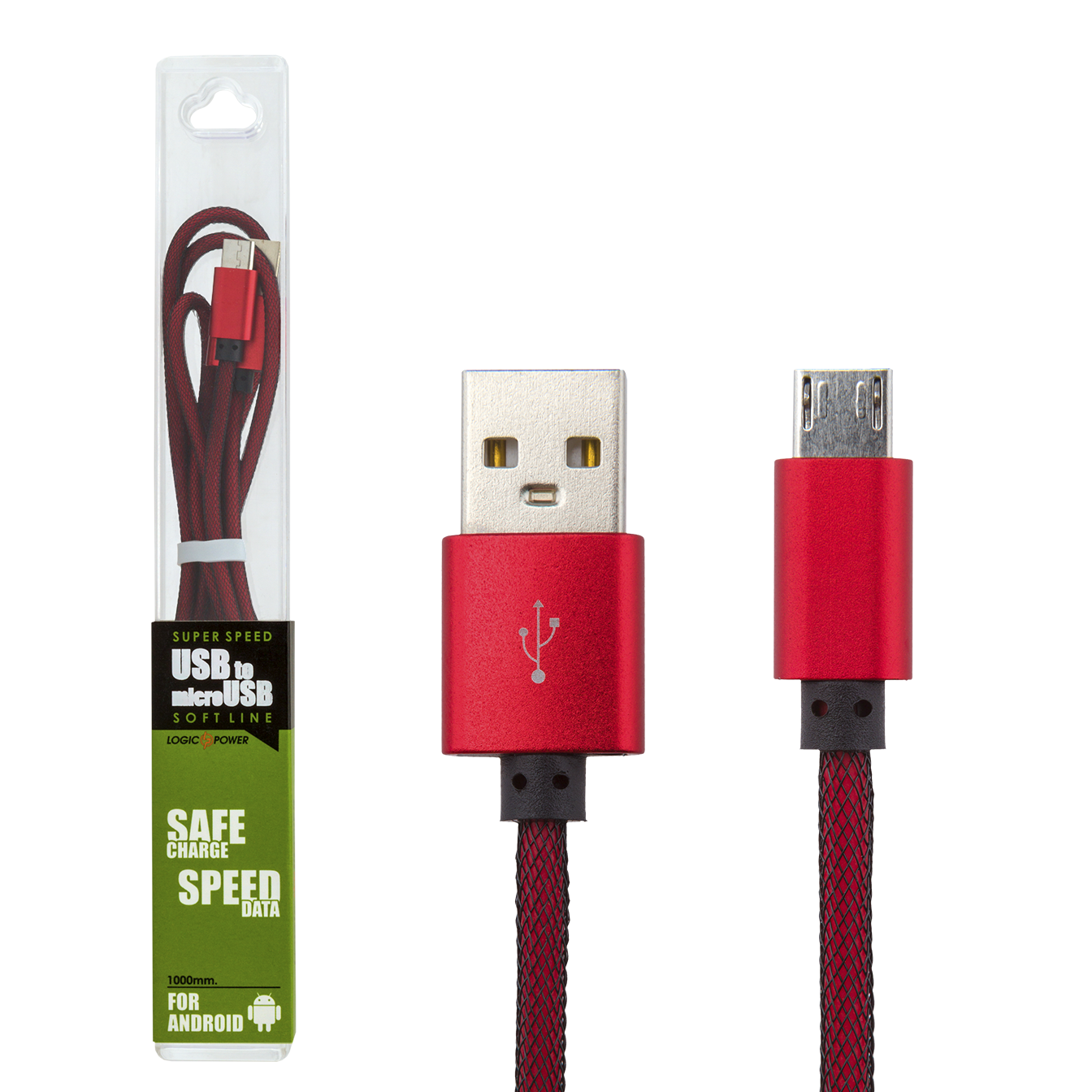 Кабель USB - micro USB 1м R (метал. плетение) красный / Retail
